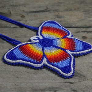 Blue Beaded Butterfly Medallion , Unisex Pendant, Medicine Wheel ...