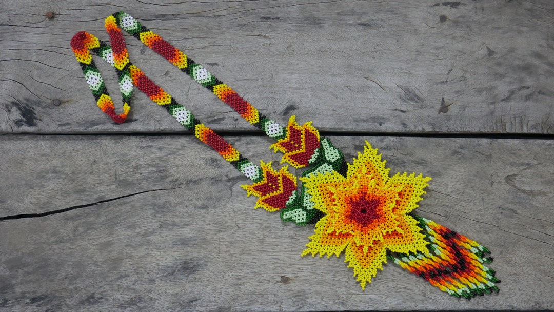 Yellow Native American Style Beaded Necklace Beaded Necklace Native ...