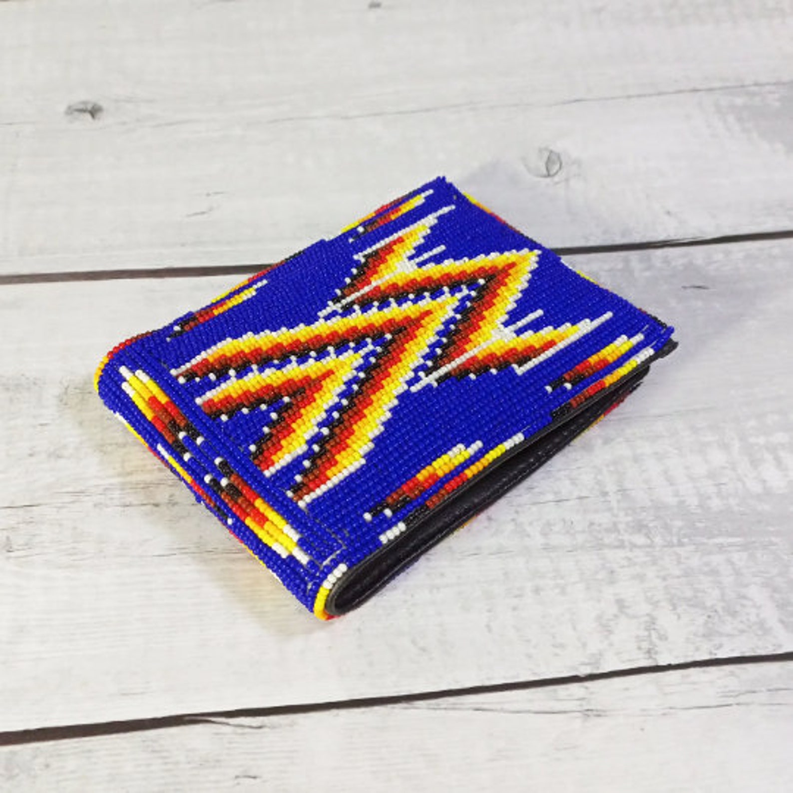Handmade Native American Style Beaded Genuine Leather Wallet, Bifold ...