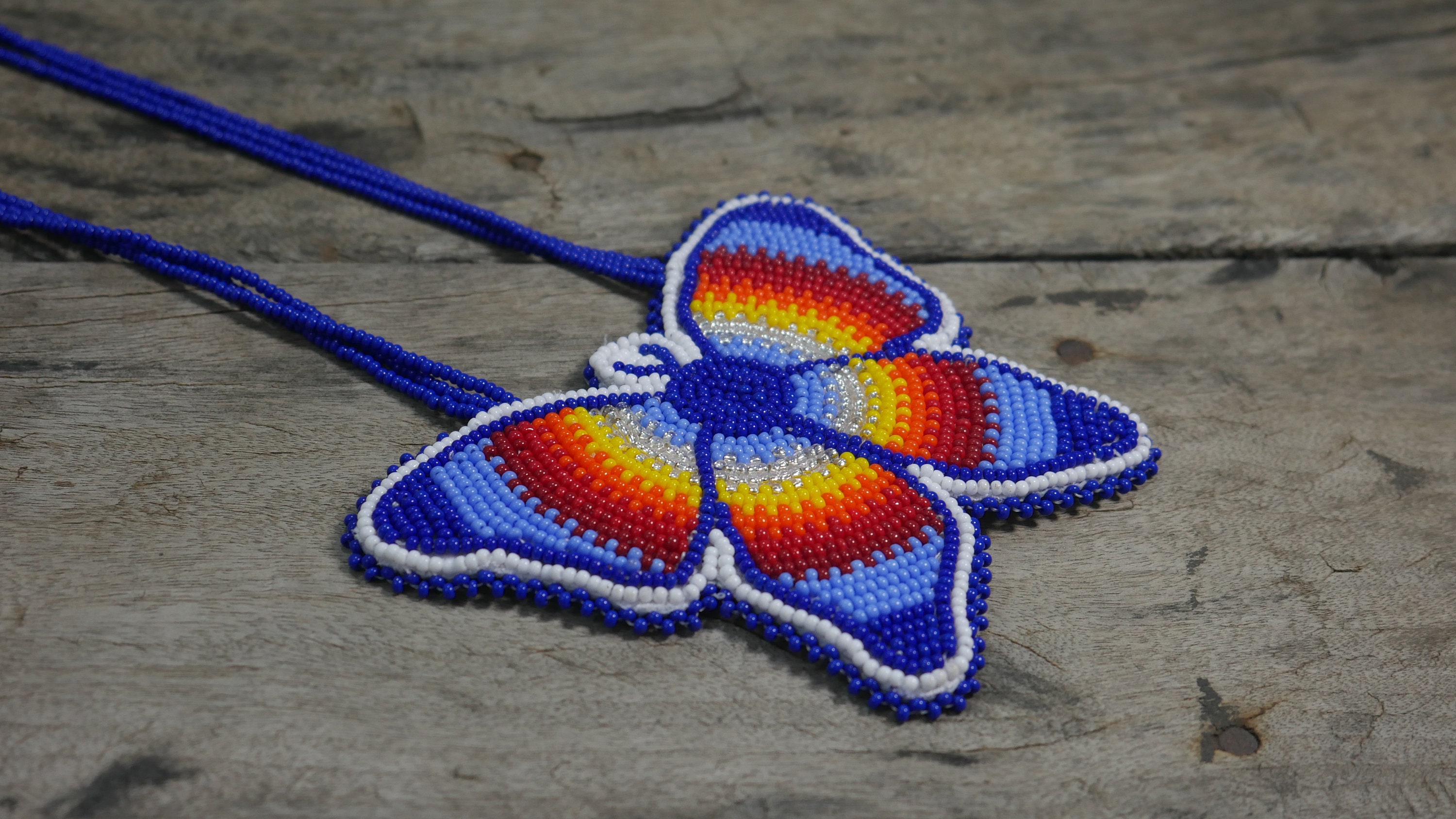 Blue Beaded Butterfly Medallion , Unisex Pendant, Medicine Wheel ...