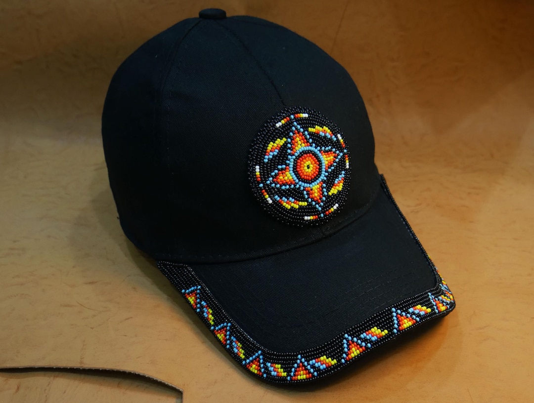 Native American Beaded Cap | Beaded Baseball Cap| Beaded Hat | Beaded ...