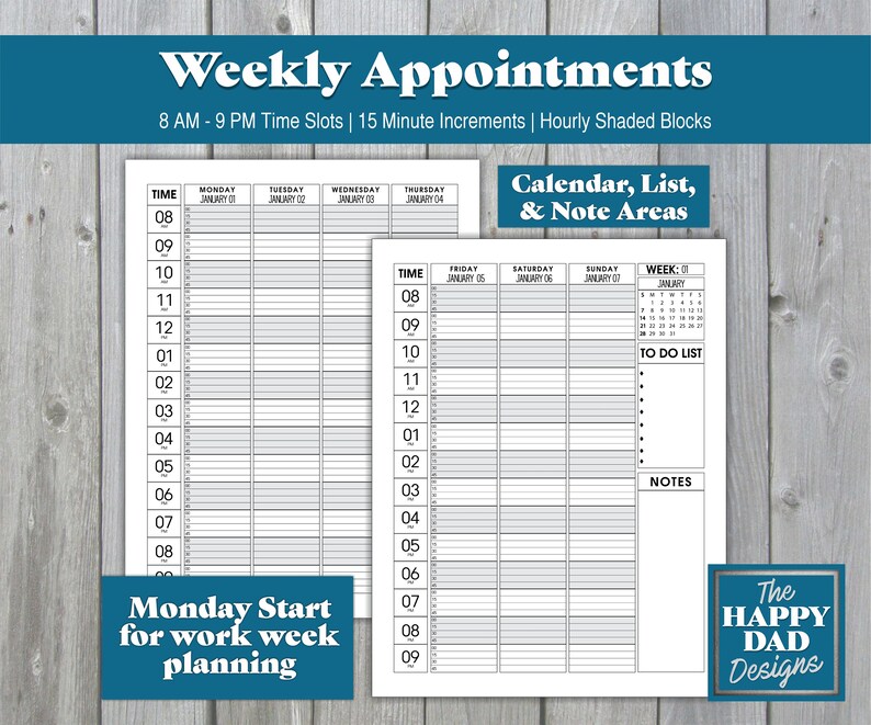 2024 Daily Appointment Planner; Monthly & Weekly Pages (15 Minute ...