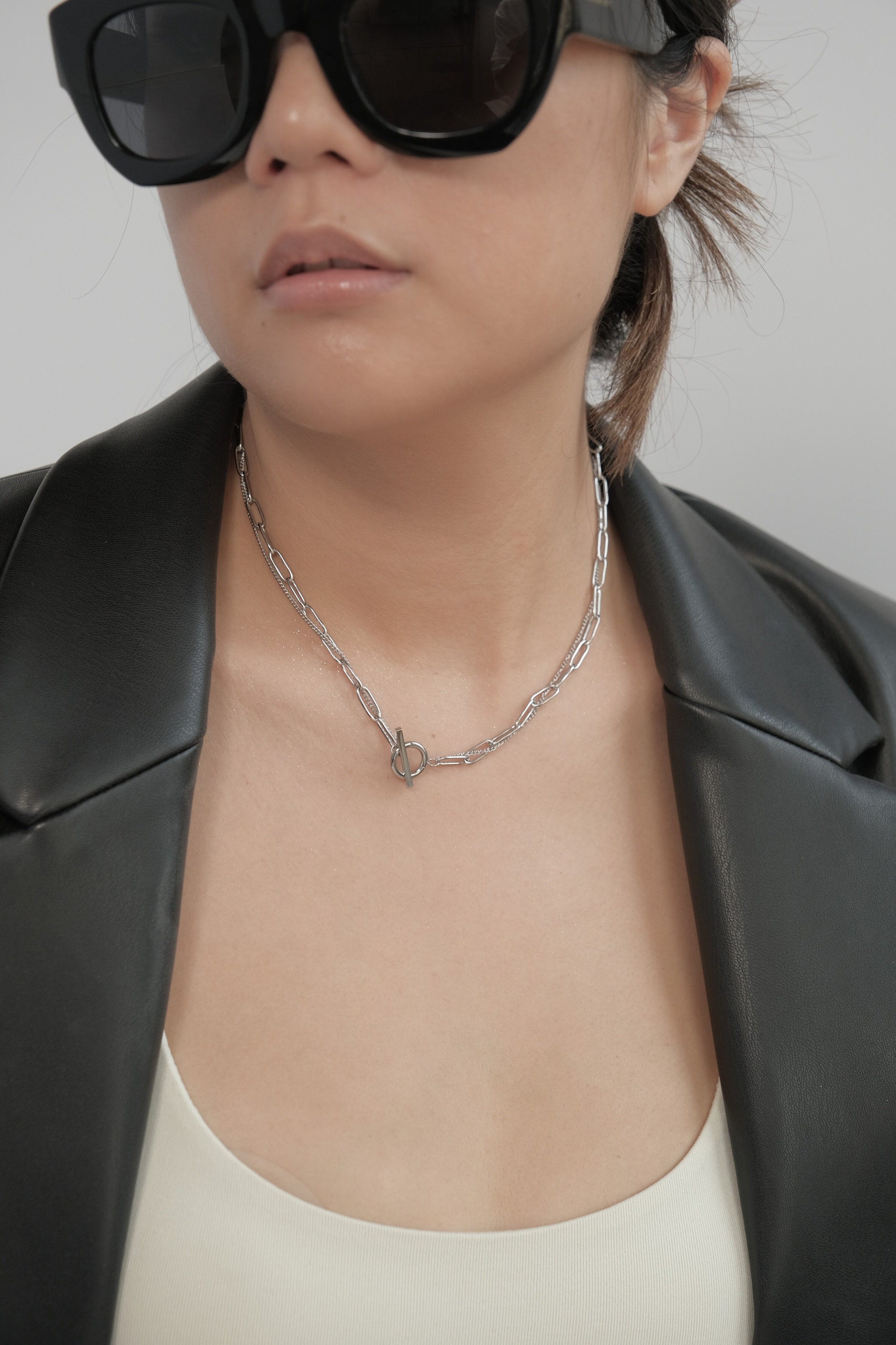 Silver Toggle Necklace Toggle Paperclip Chain Toggle Choker Mix Chain ...