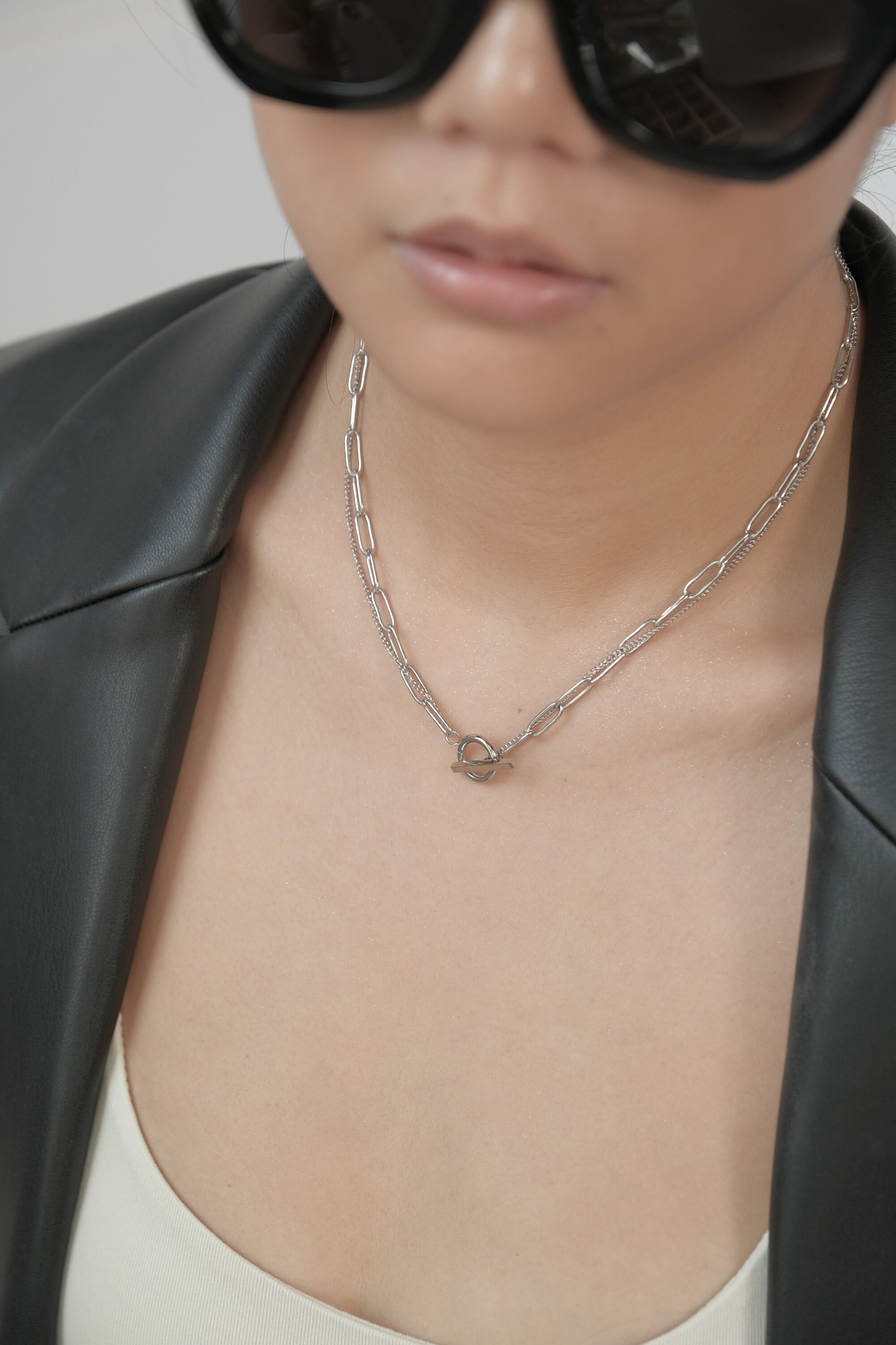 Silver Toggle Necklace Toggle Paperclip Chain Toggle Choker Mix Chain ...