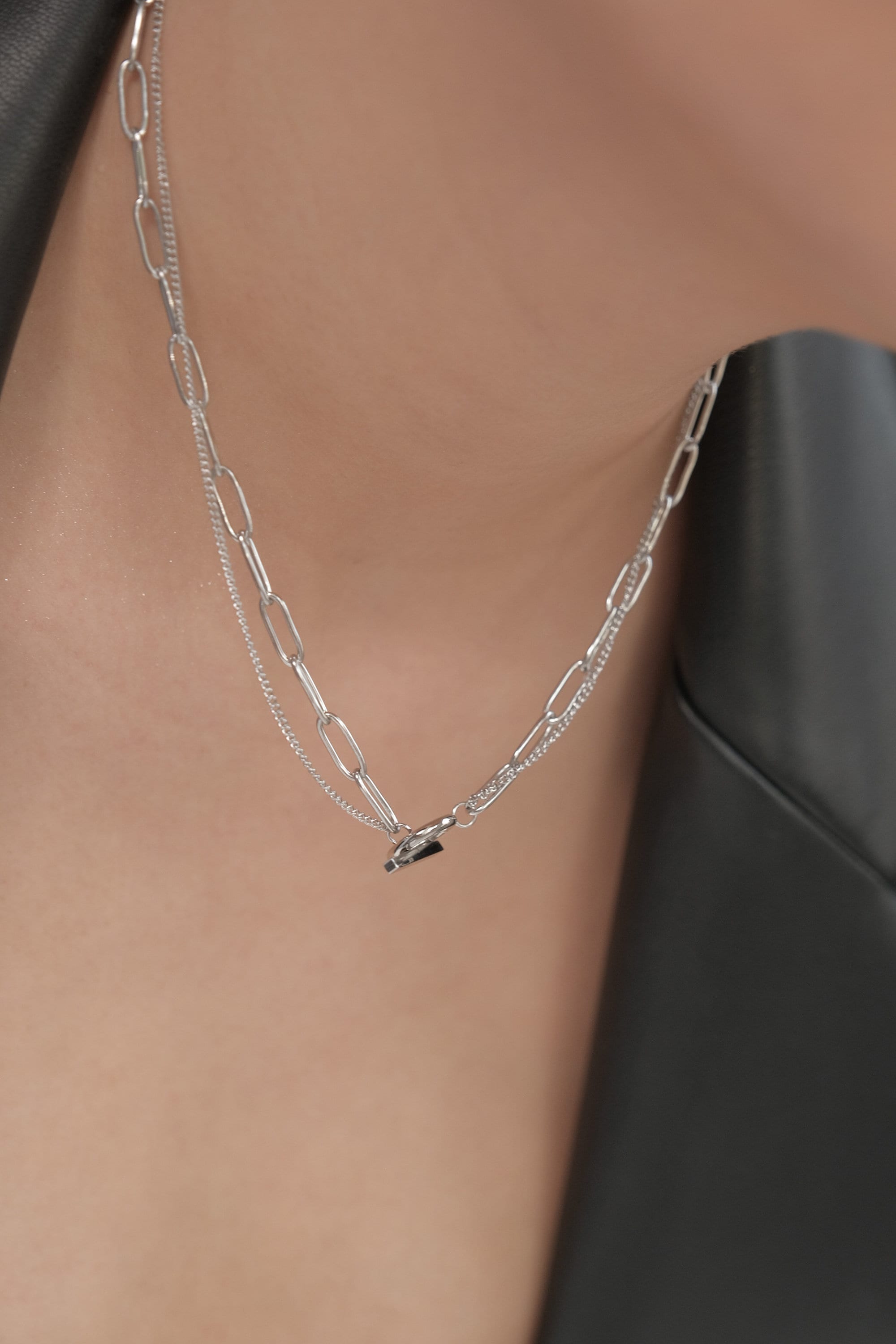 Silver Toggle Necklace Toggle Paperclip Chain Toggle Choker Mix Chain ...