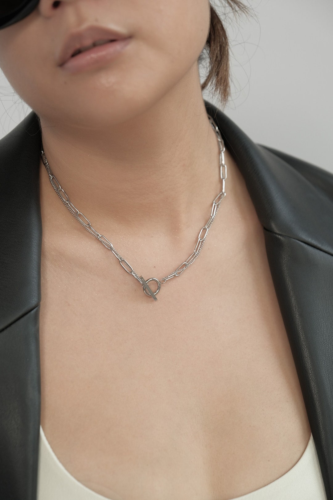 Silver Toggle Necklace | Toggle Paperclip Chain | Toggle Choker | Mix ...