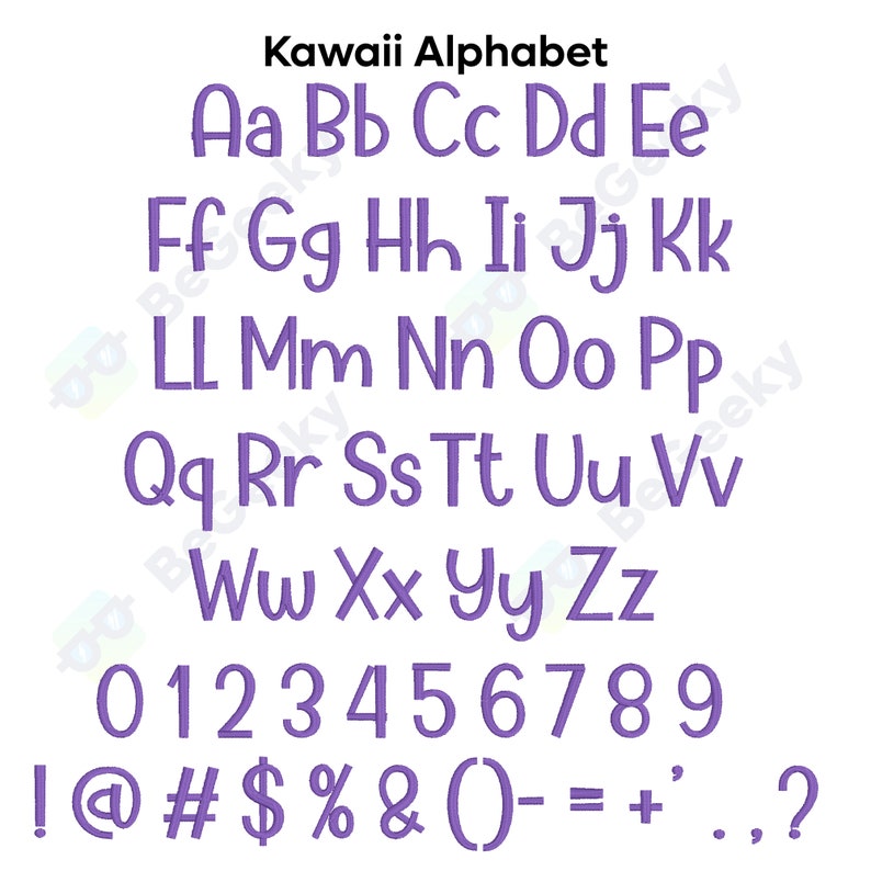 Kawaii Digital Embroidery Font Alphabet, Based on the Culture of Cute ...