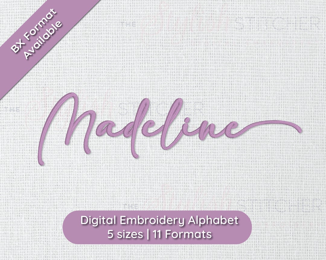 Madeline Cursive Script Embroidery Font; 5 Sizes, Instant Download BX ...