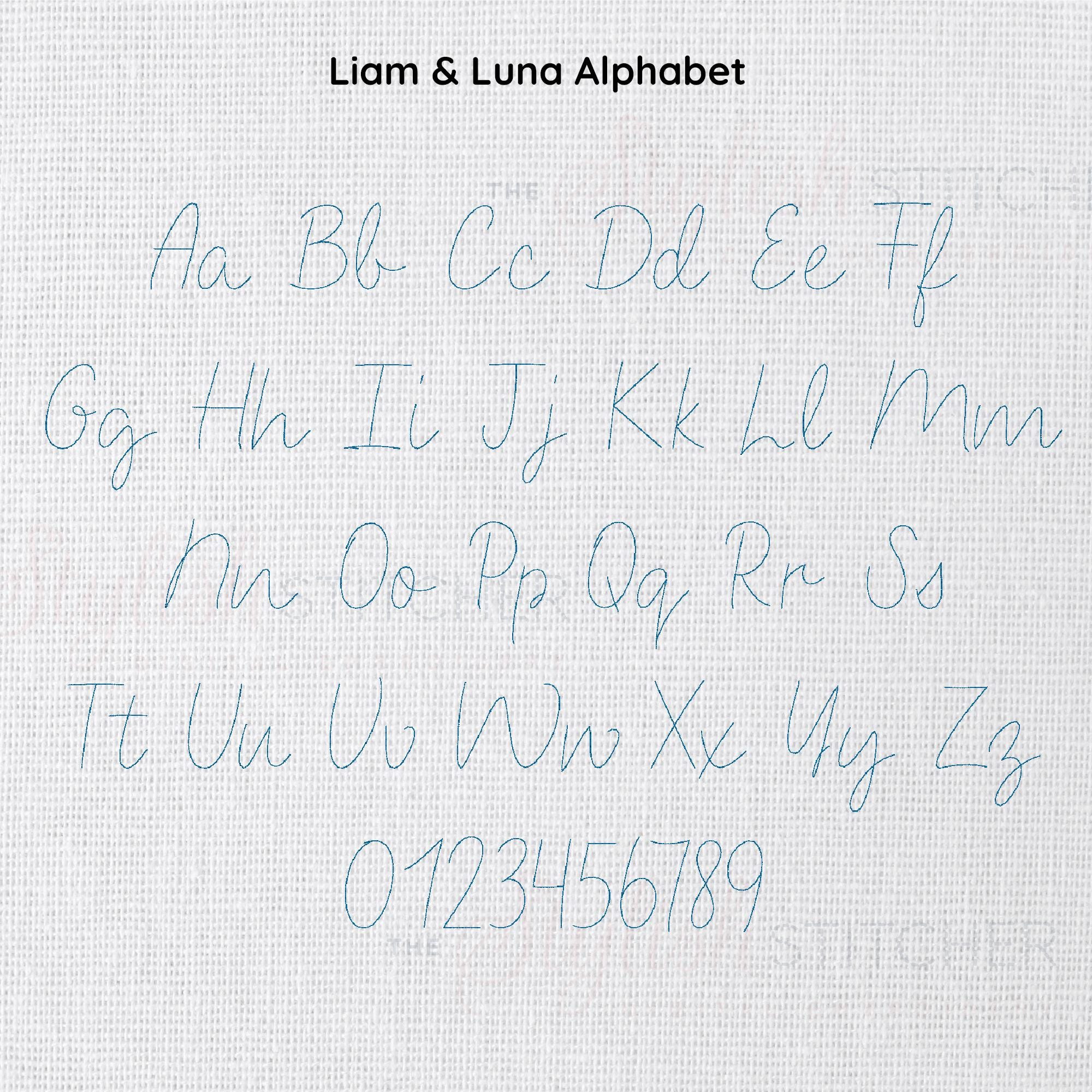 Liam & Luna Cursive Bean Stitch Embroidery Font Machine Embroidery ...