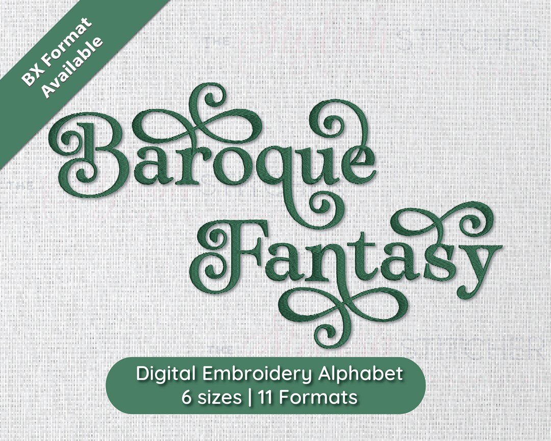 Baroque Fantasy Cursive Script Machine Embroidery Font; 6 Sizes ...