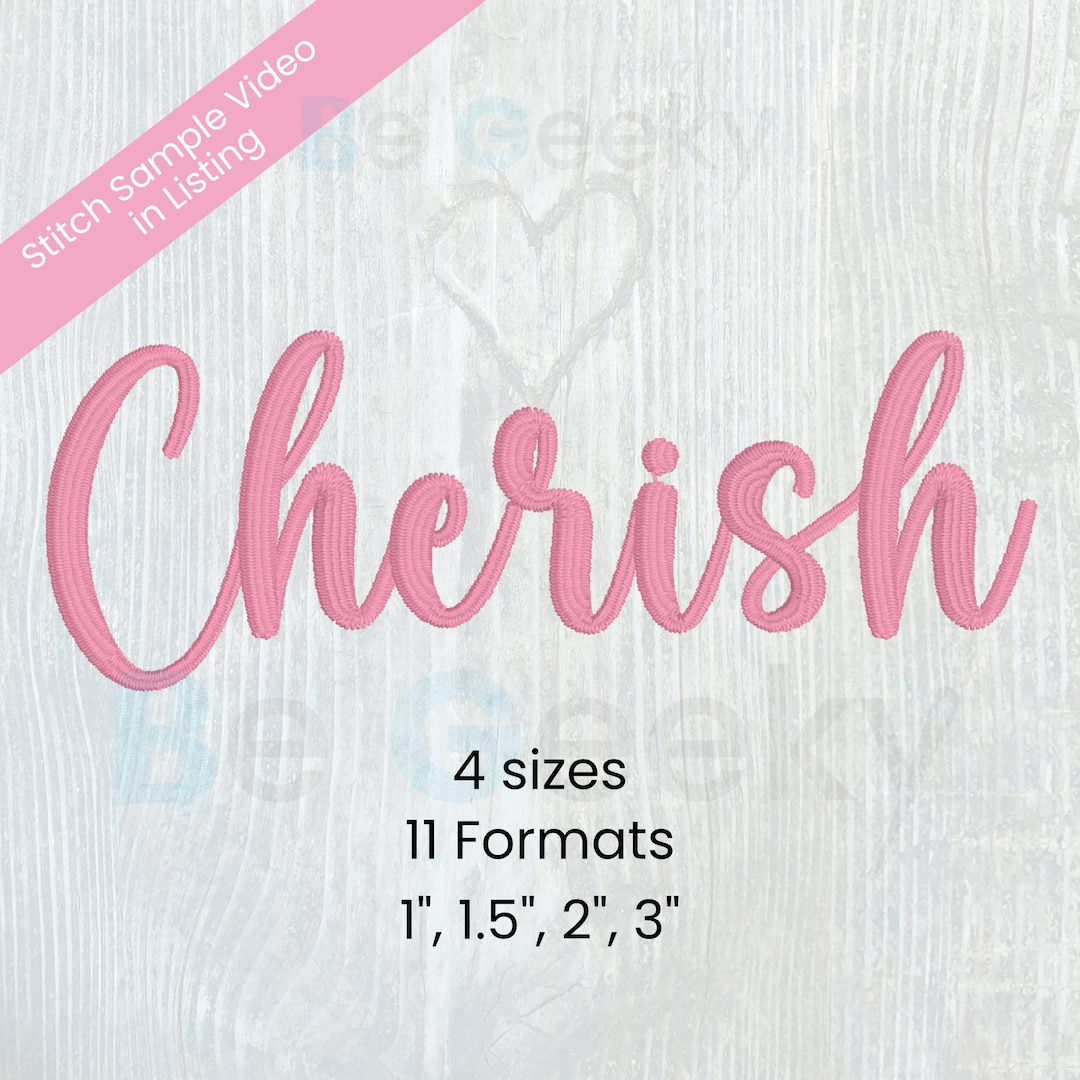 Cherish Script Digital Embroidery Font Alphabet 4 Sizes Instant ...