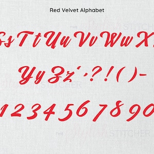 Red Velvet Cursive Script Embroidery Font Alphabet; 5 Sizes, Instant ...