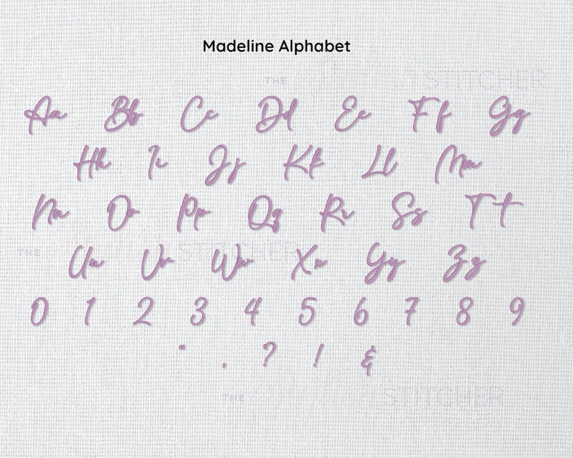 Madeline Cursive Script Embroidery Font; 5 Sizes, Instant Download BX ...