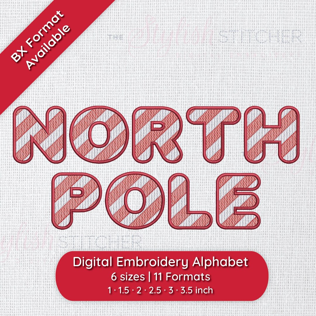 North Pole Digital Embroidery Font Alphabet | BX PES DST 11 Formats for ...