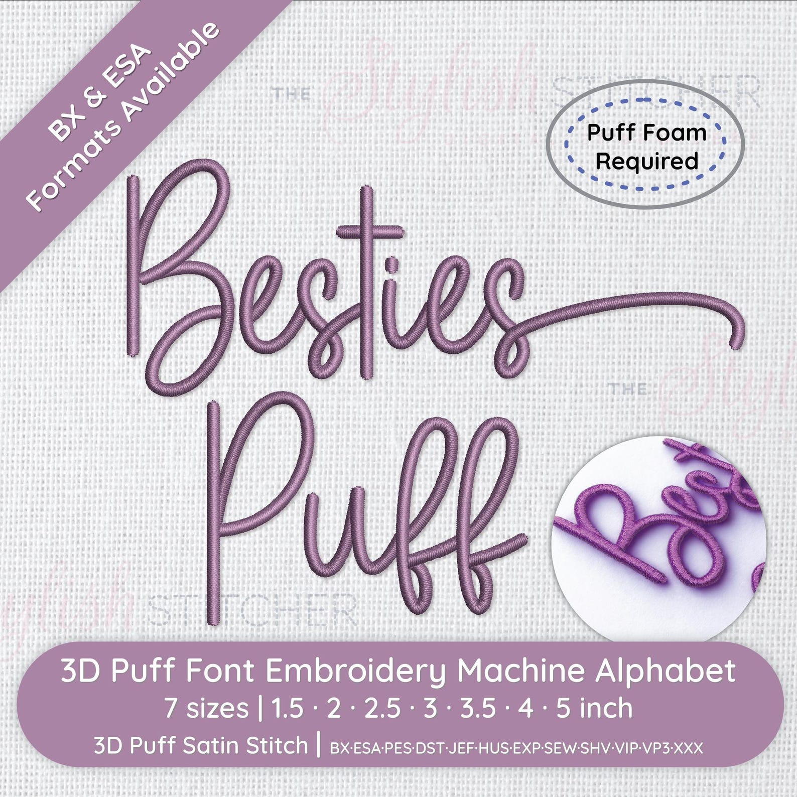 Besties 3D Puff Cursive Script Embroidery Font | Machine Embroidery ...