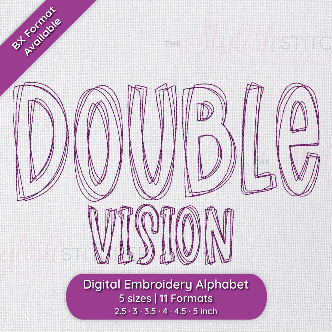 Double Vision Display Outline Embroidery Font; 6 Sizes, Instant ...