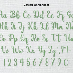 Gatsby 3D Puff Cursive Embroidery Font; 6 Sizes, Instant Download BX ...