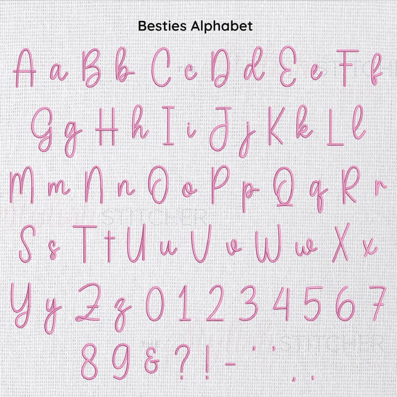 Besties Cursive Script Embroidery Font; 8 Sizes, Instant Download BX ...