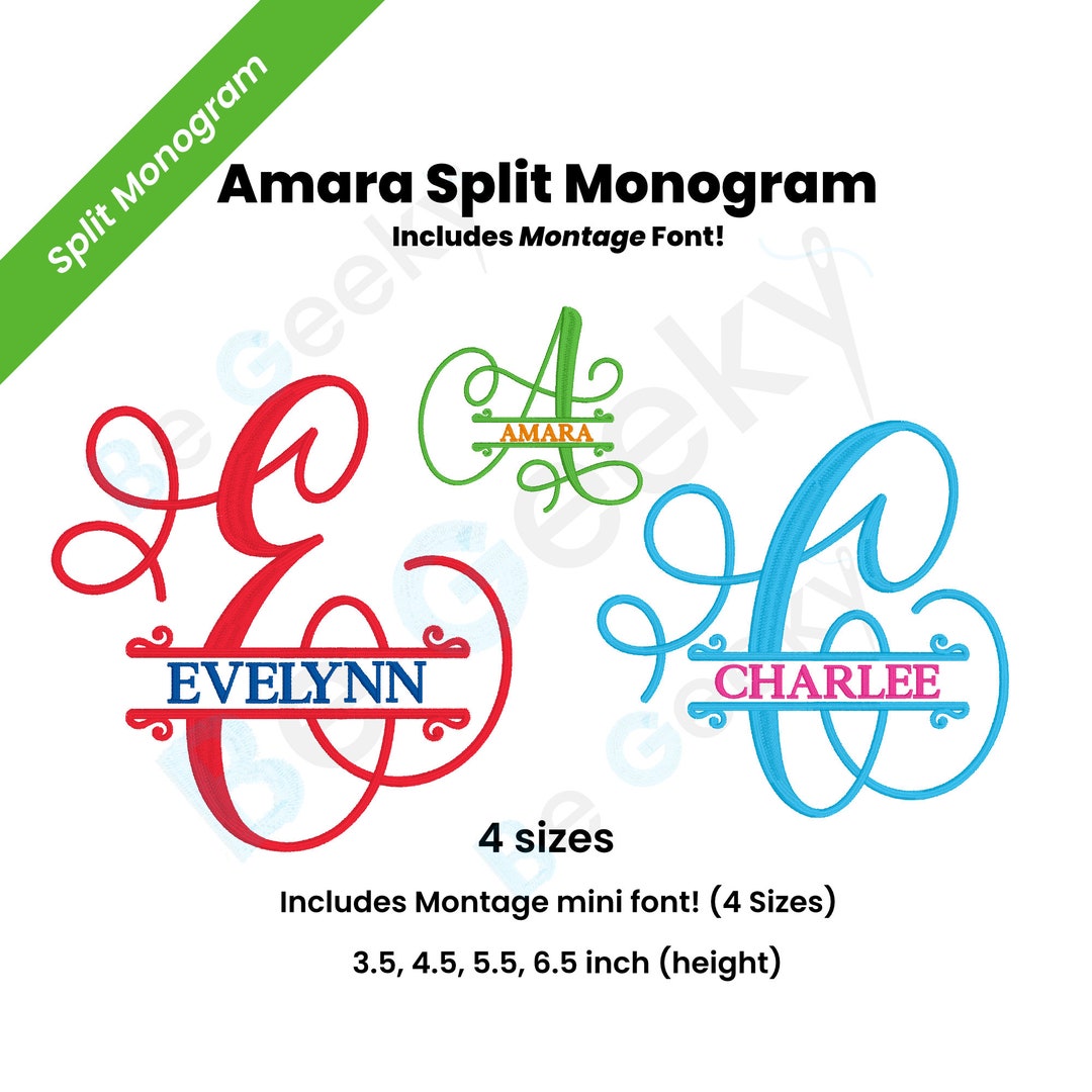 Amara Split Monogram Embroidery Alphabet PLUS Montage Mini Font ...