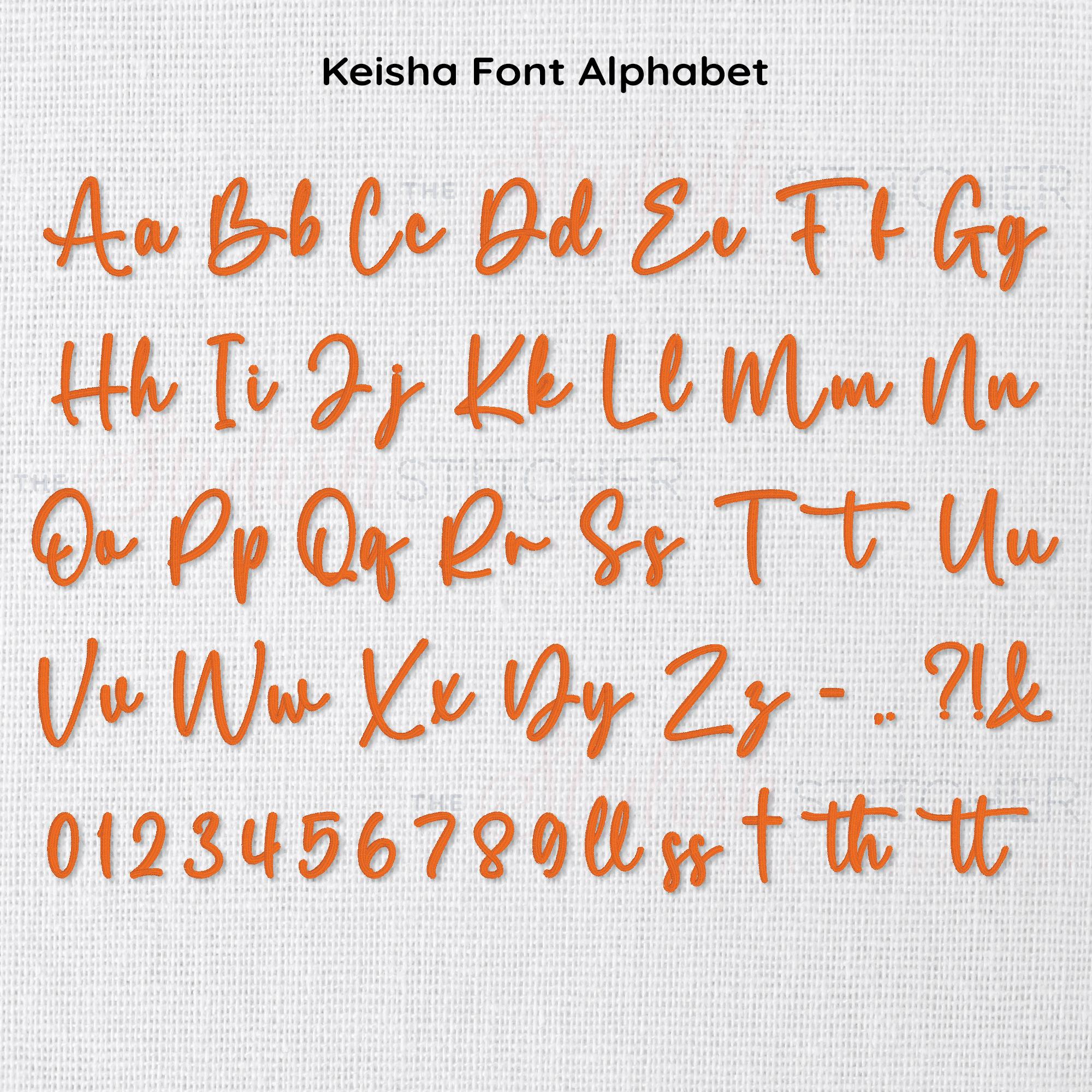 Keisha Cursive Script Digital Embroidery Font Alphabet; 6 Sizes ...