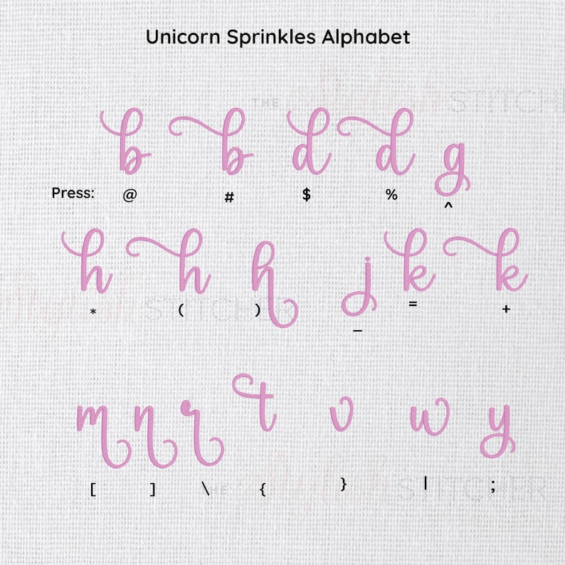 Unicorn Sprinkles Cursive Script Embroidery Font; 6 Sizes, Instant ...