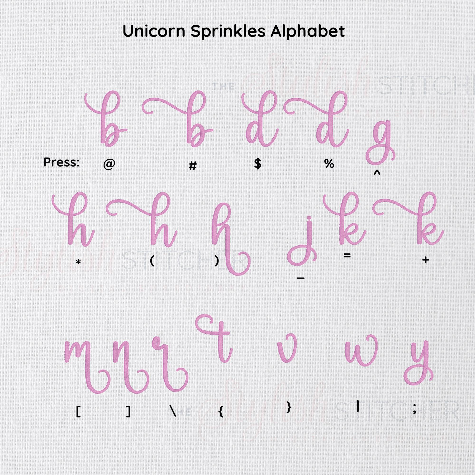 Unicorn Sprinkles Cursive Script Embroidery Font; 6 Sizes, Instant ...