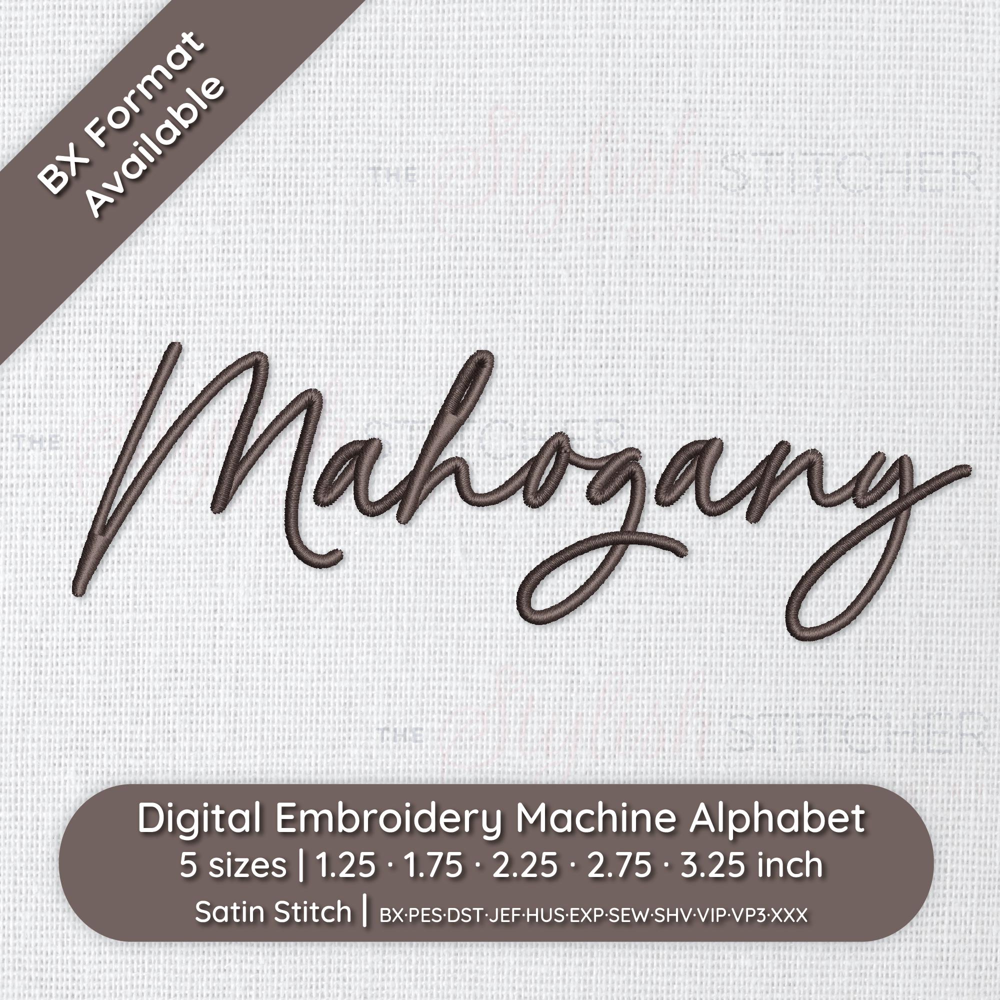 Mahogany Cursive Script Embroidery Font; 5 Sizes, Instant Download BX ...