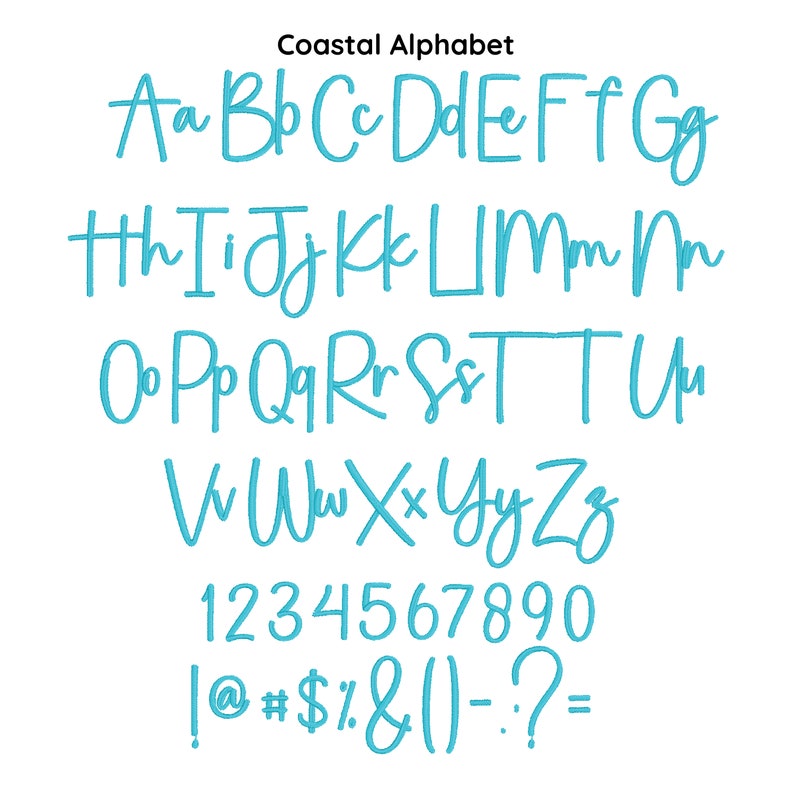 Coastal Digital Embroidery Font Alphabet; 6 Sizes, Instant Download BX ...