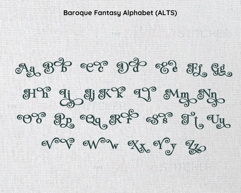 Baroque Fantasy Cursive Script Machine Embroidery Font; 6 Sizes ...