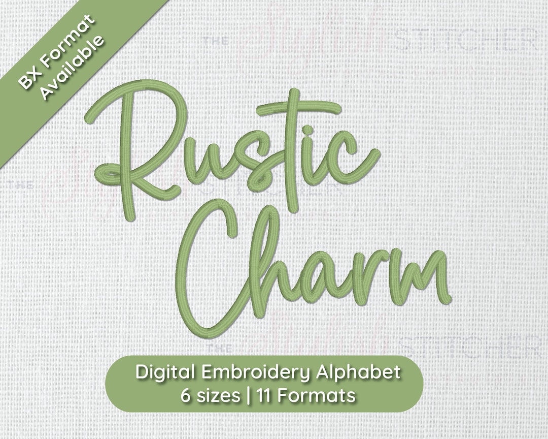 Rustic Charm Cursive Script Embroidery Font; 6 Sizes, Instant Download ...