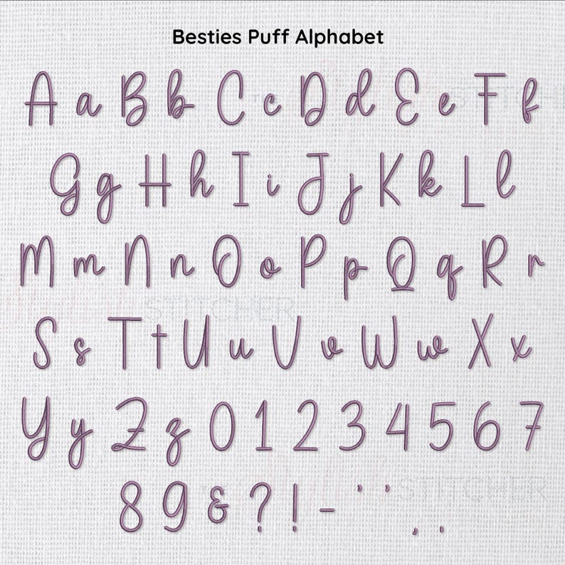 Besties 3D Puff Cursive Script Embroidery Font | Machine Embroidery ...