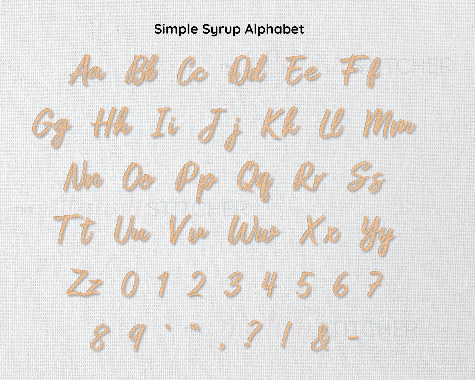 Simple Syrup Cursive Script Embroidery Font; 6 Sizes, Instant Download ...
