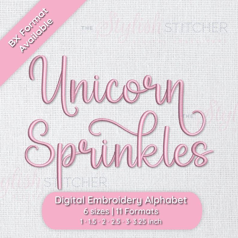 Unicorn Sprinkles Cursive Script Embroidery Font; 6 Sizes, Instant ...