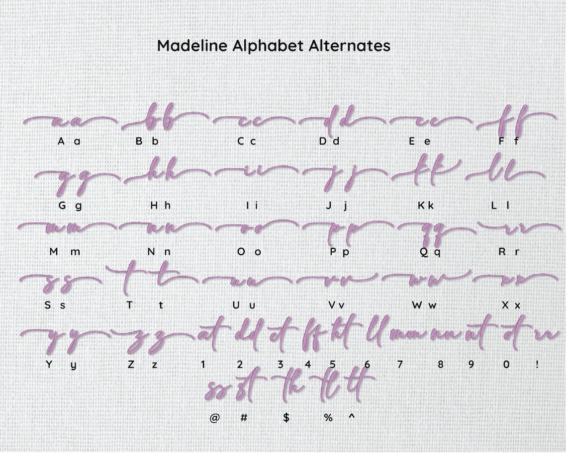 Madeline Cursive Script Embroidery Font; 5 Sizes, Instant Download BX ...
