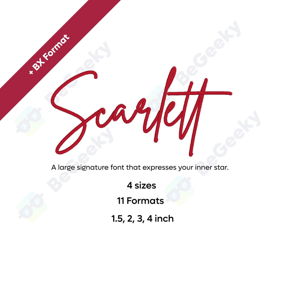 Scarlett Cursive Embroidery Font, 4 Sizes Instant Download | BX Font ...