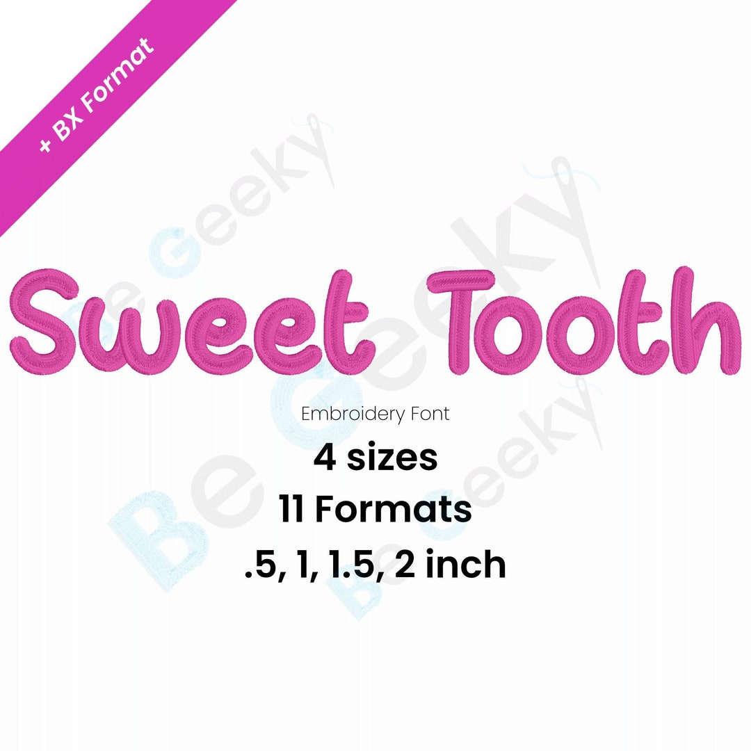 Sweet Tooth Digital Embroidery Font Alphabet, 4 Sizes, Instant Download ...
