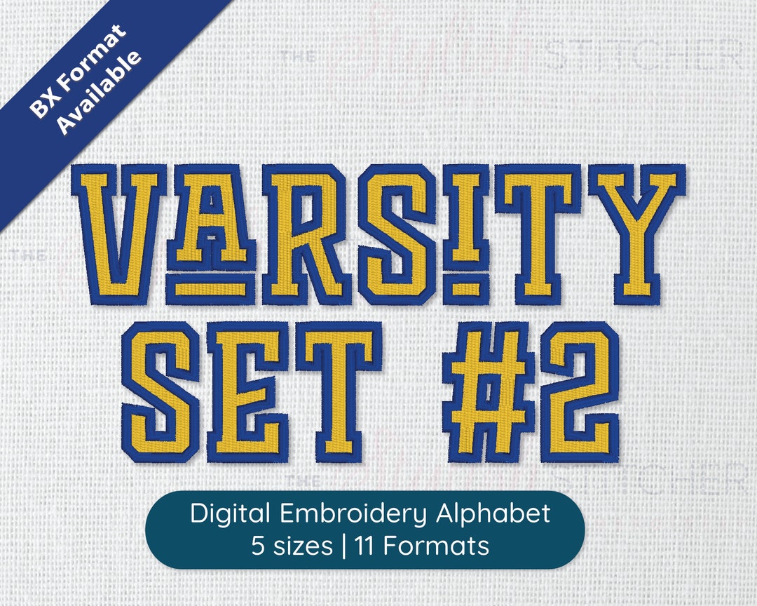 Varsity Set 2 Color Digital Embroidery Font Alphabet 5 Sizes Instant Download | BX Font | PES ...