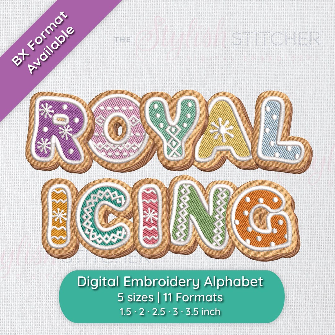 Royal Icing Digital Embroidery Font Alphabet | BX + PES + 9 Other ...
