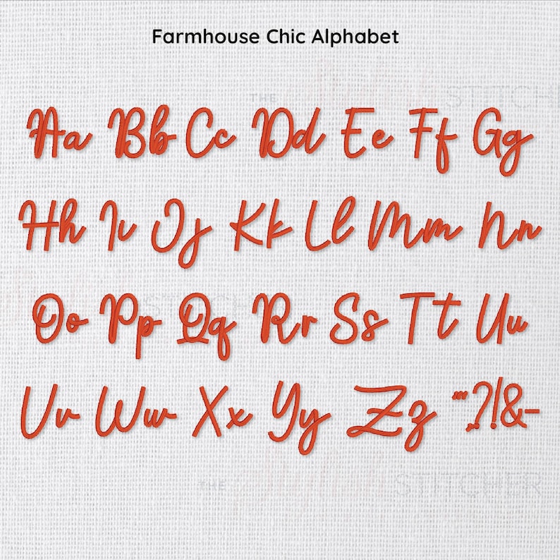 Farmhouse Chic Cursive Script Embroidery Font; 5 Sizes, Instant ...