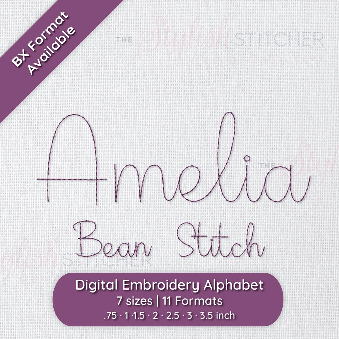 Amelia Cursive Bean Stitch Machine Embroidery Font Embroidery Alphabet ...