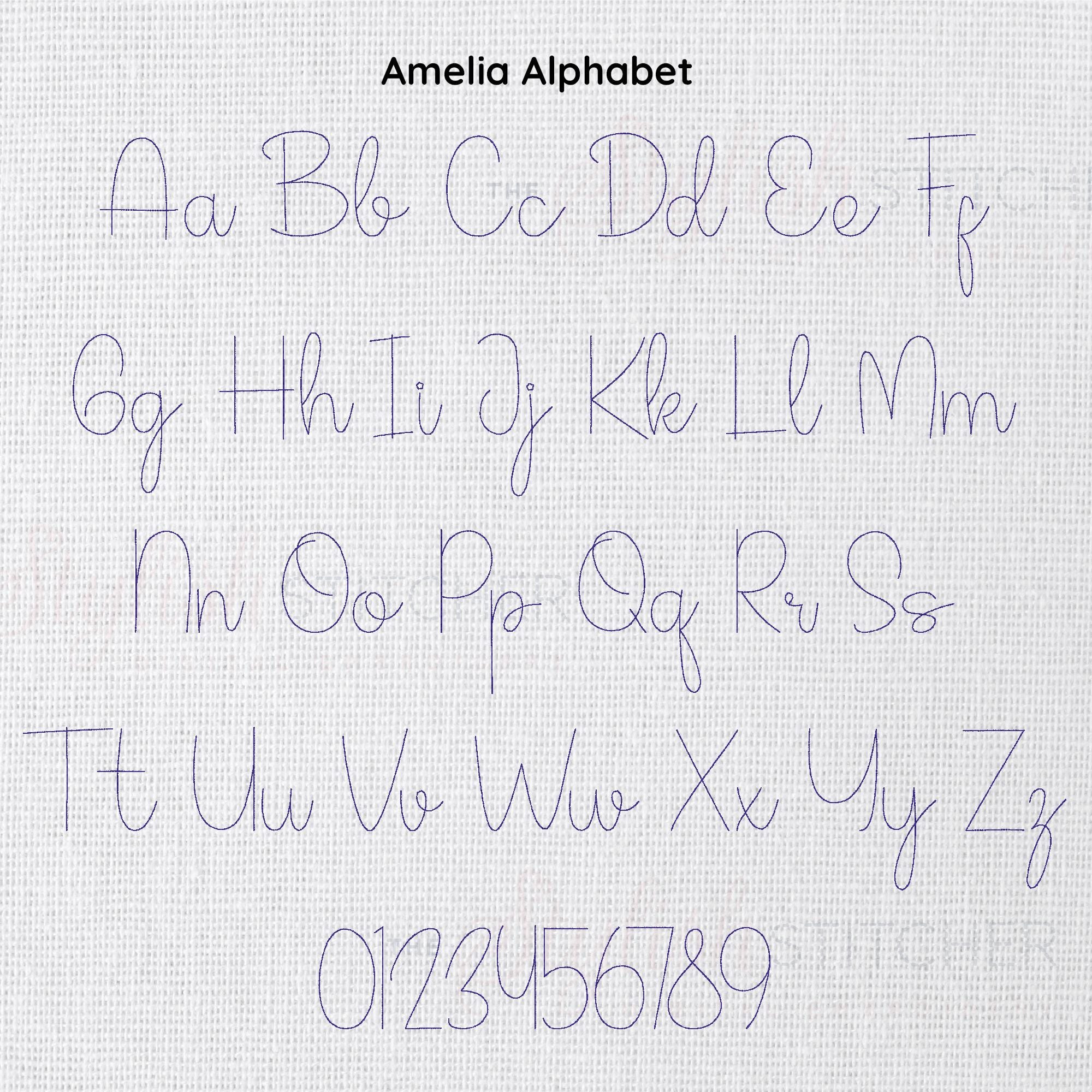 Amelia Cursive Bean Stitch Machine Embroidery Font Embroidery Alphabet ...