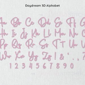 Daydream 3D Puff Cursive Embroidery Font; 7 Sizes, Instant Download BX ...