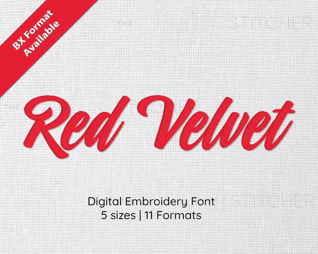 Red Velvet Cursive Script Embroidery Font Alphabet; 5 Sizes, Instant ...
