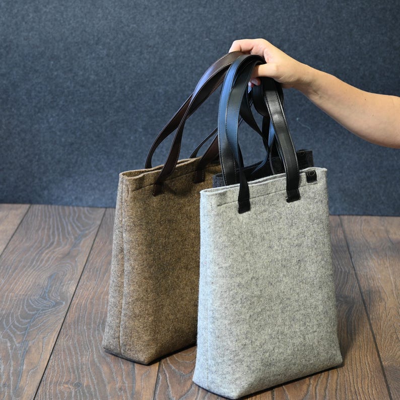 Medium Scandinavian Wool Felt Handbag With Leather Handles– Minimalist ...