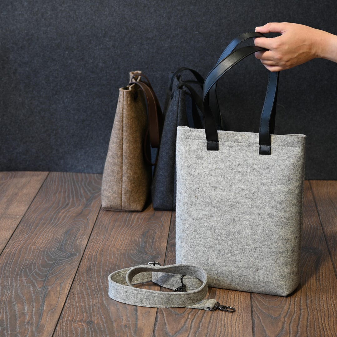 Medium Scandinavian Wool Felt Handbag With Leather Handles– Minimalist ...