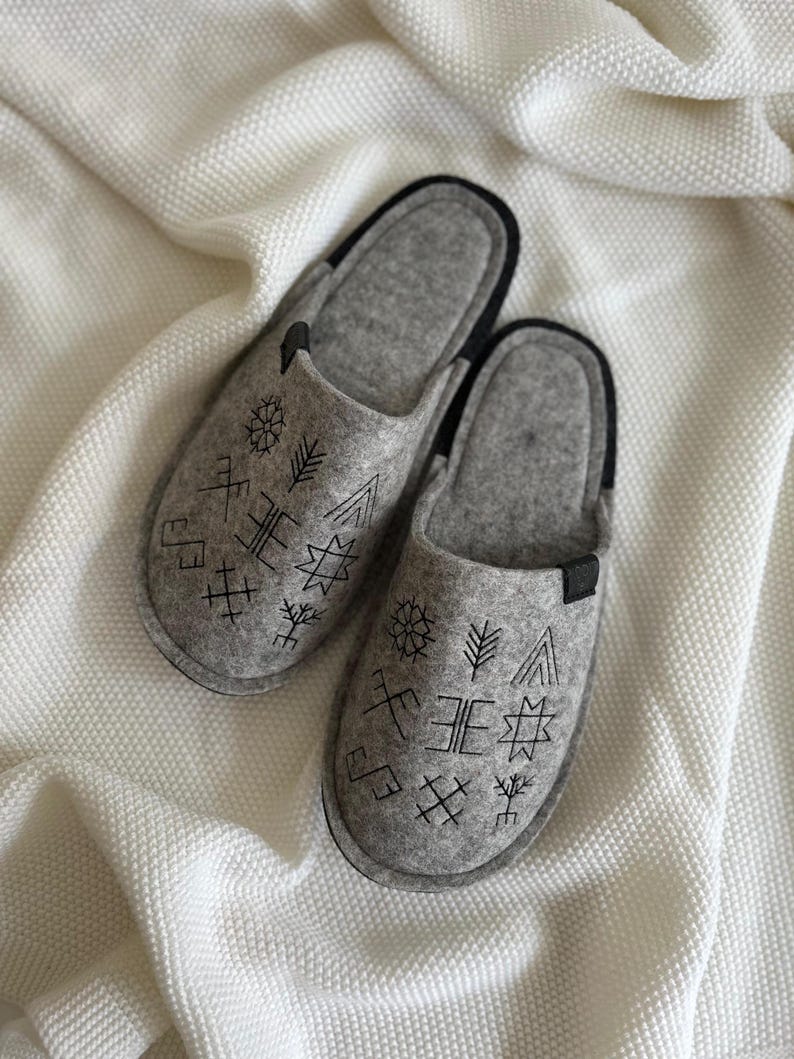 Merino Wool Slippers With Ethnic Symbols Embroidery - Etsy