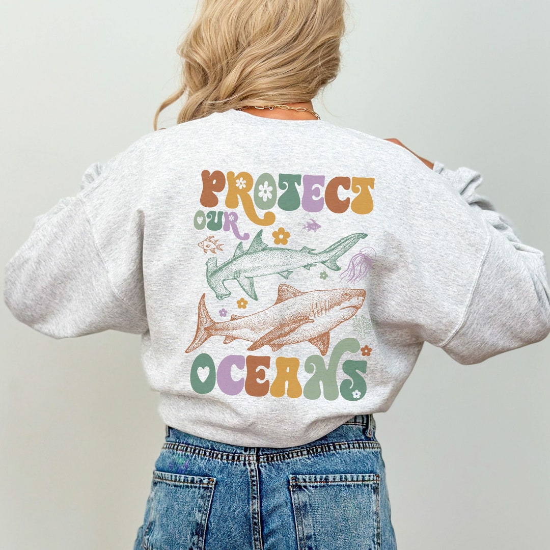 Preppy Shark Sweatshirt for Shark Lover Gift Protect Our Oceans Save ...