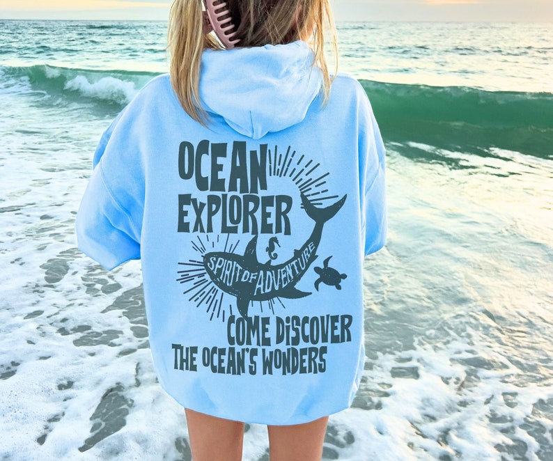 Preppy Ocean Hoodie for Shark Lover Marine Conservation Hoodie Beachy ...