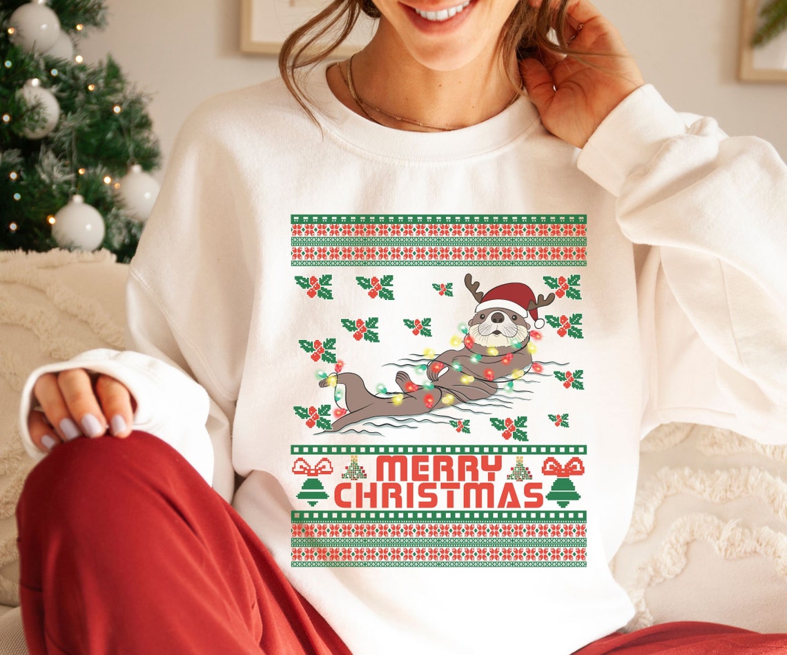 Funny Otter Christmas Sweatshirt, Cute Christmas Sweater for Otter ...