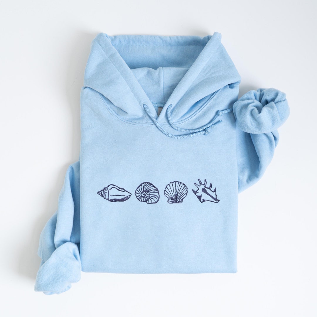 Sea Shell Embroidered Crewneck Beachy Hoodie Seashell Embroidery ...